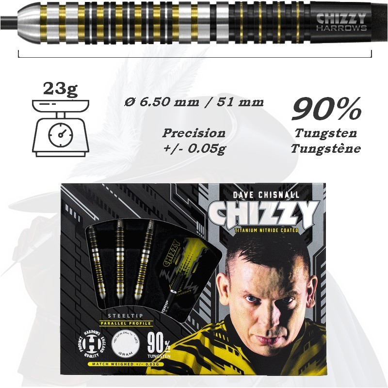 Harrows Dave "Chizzy" Chisnall 23g - 90% Tungsten - Steel Tip Darts