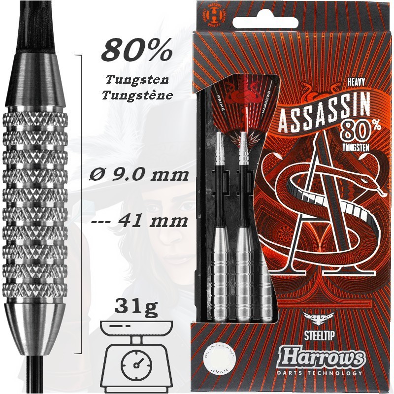 Harrows Assassin K 31g - 80% Tungsten - Steel Tip Darts
